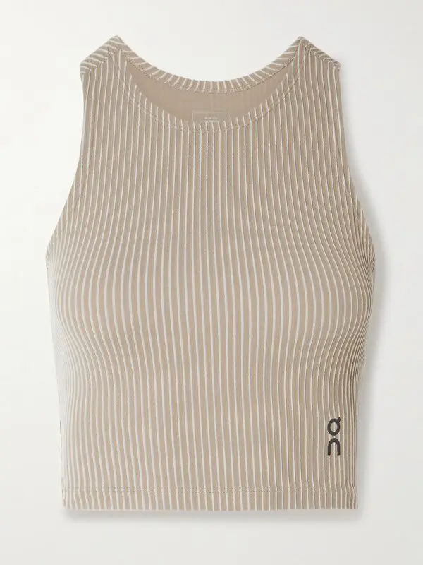 On All-day Cropped Striped Ribbed Stretch Recycled Tank - Neutrals