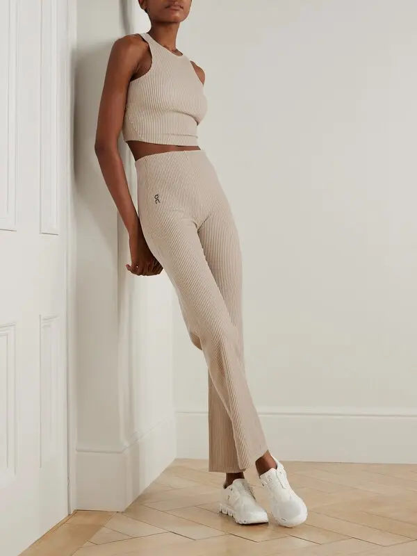 On All-day Cropped Striped Ribbed Stretch Recycled Tank - Neutrals
