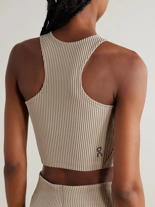 On All-day Cropped Striped Ribbed Stretch Recycled Tank - Neutrals