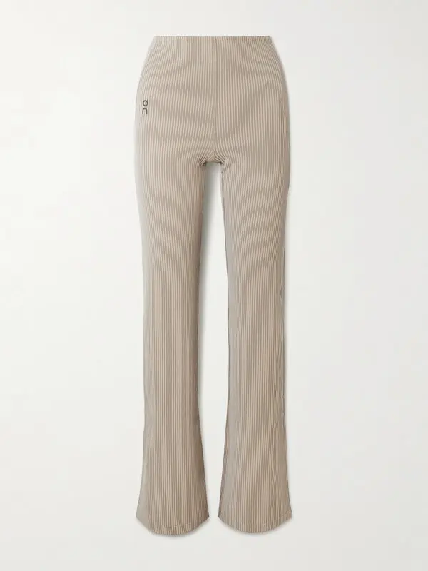 On All-day Striped Ribbed Stretch Recycled-jersey Flared Pants - Neutrals