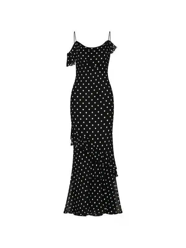 SELF-PORTRAIT Polka Dot Ruffled Maxi Dress - Black