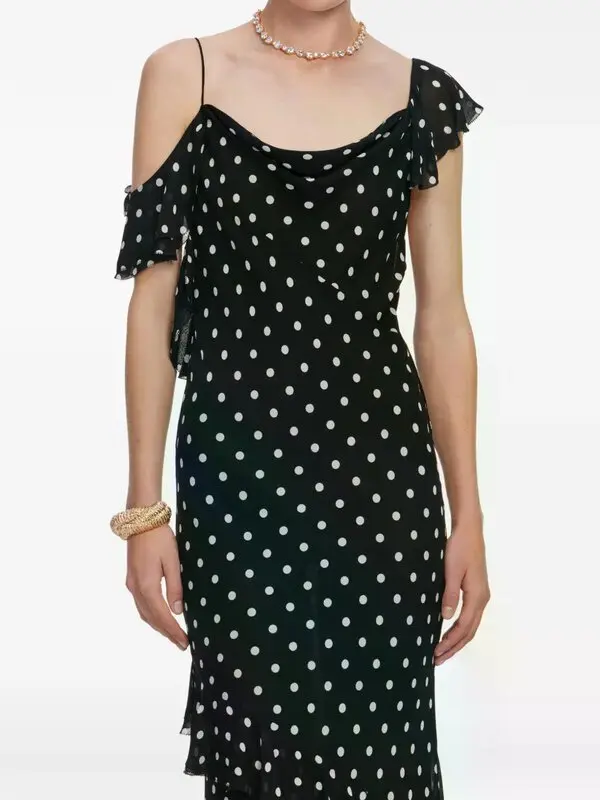 SELF-PORTRAIT Polka Dot Ruffled Maxi Dress - Black