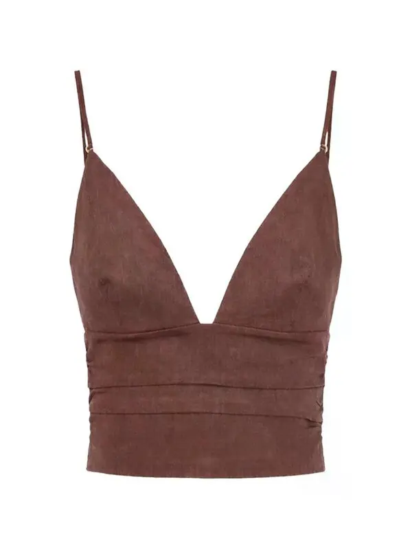Pinko V-neck Top With Zip Detail - Brown