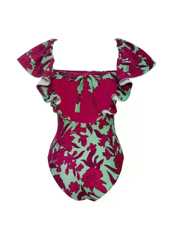 La DoubleJ Printed Swimsuit With Ruffled Sleeves
