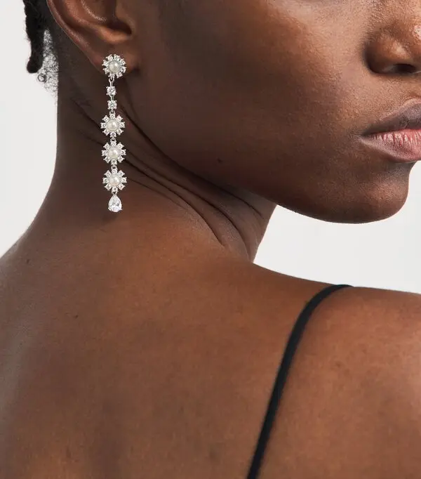 SELF-PORTRAIT Crystal Faux Pearl Drop Earrings