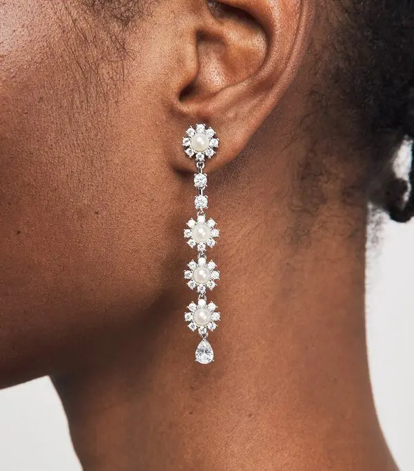 SELF-PORTRAIT Crystal Faux Pearl Drop Earrings