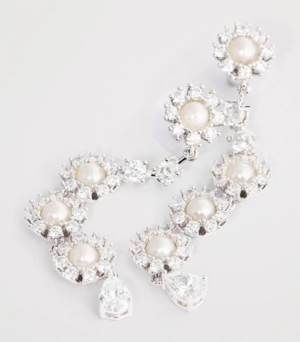 SELF-PORTRAIT Crystal Faux Pearl Drop Earrings