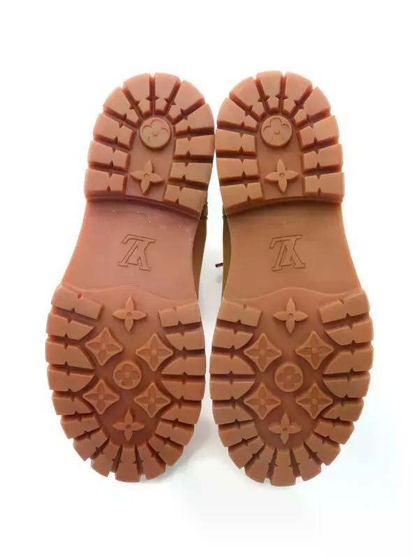 LOUIS VUITTON Monogram Canvas Detail Leather Boots
