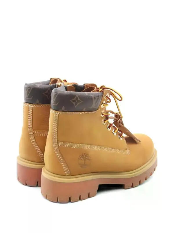 LOUIS VUITTON Monogram Canvas Detail Leather Boots