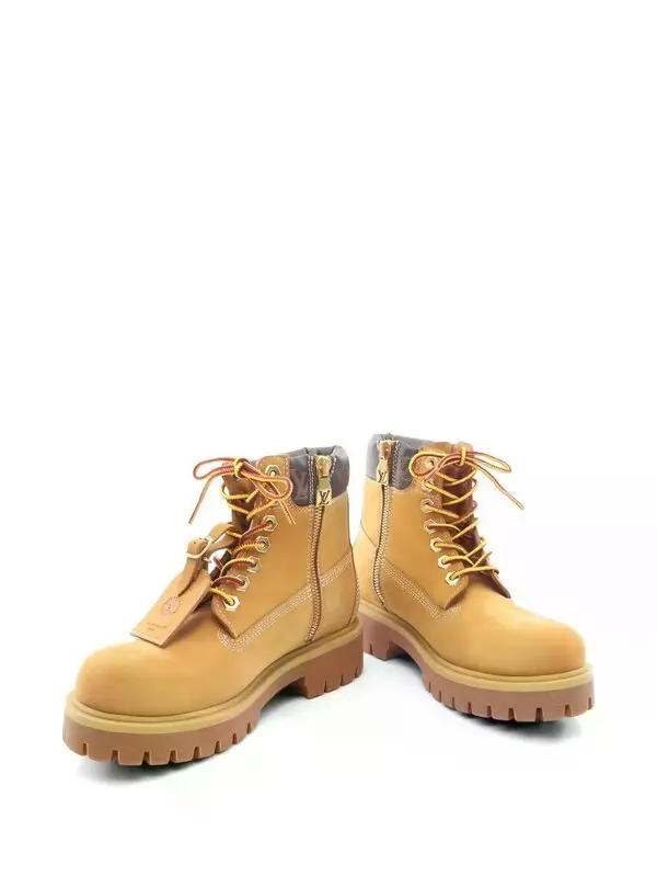 LOUIS VUITTON Monogram Canvas Detail Leather Boots