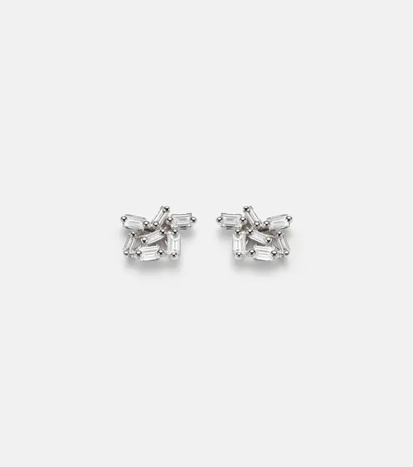 SUZANNE KALAN 18kt White Gold Baguette Diamond Stud Earrings - Silver