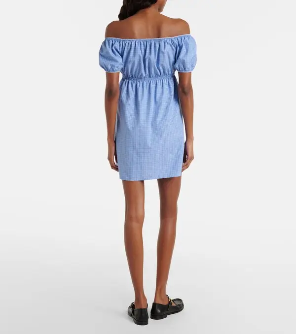 Miu Miu Checked Cotton Poplin Minidress - Blue