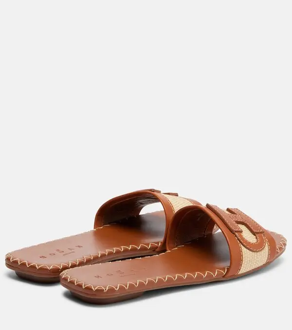 Hogan Leather-trimmed Raffia Slides
