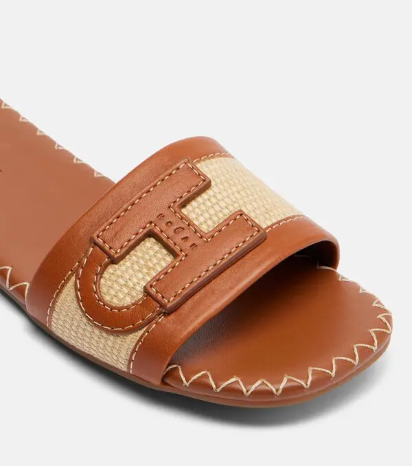 Hogan Leather-trimmed Raffia Slides