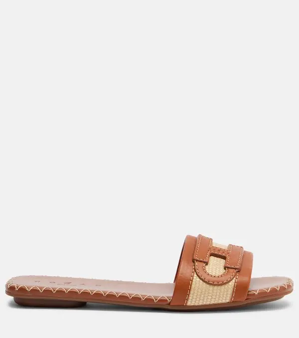 Hogan Leather-trimmed Raffia Slides