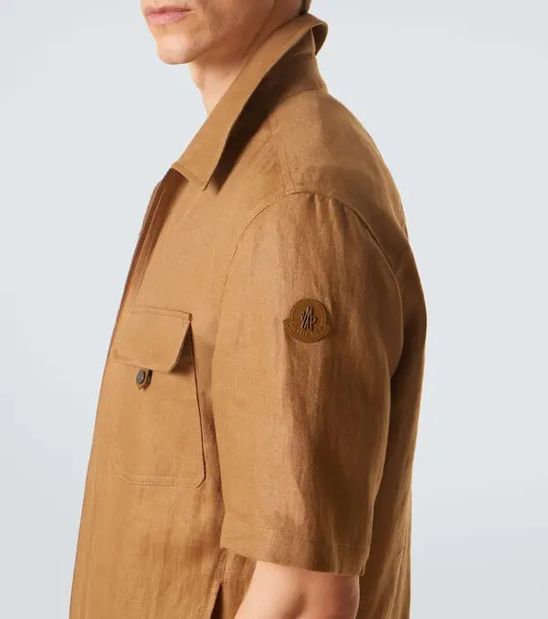 Moncler Linen Twill Zip-up Shirt