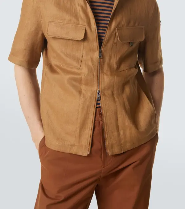 Moncler Linen Twill Zip-up Shirt