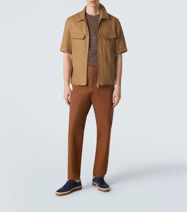 Moncler Linen Twill Zip-up Shirt