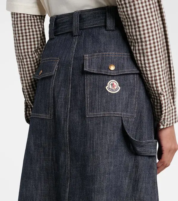 Moncler Belted Denim Midi Skirt - Blue