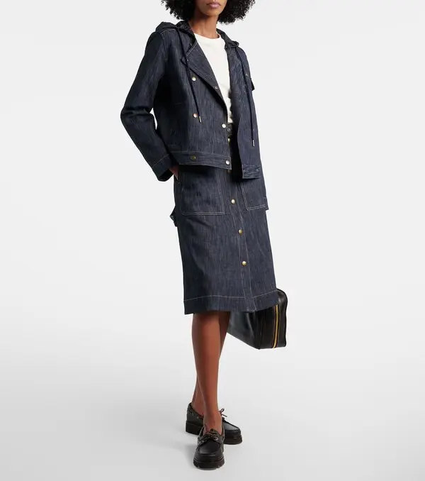 Moncler Belted Denim Midi Skirt - Blue