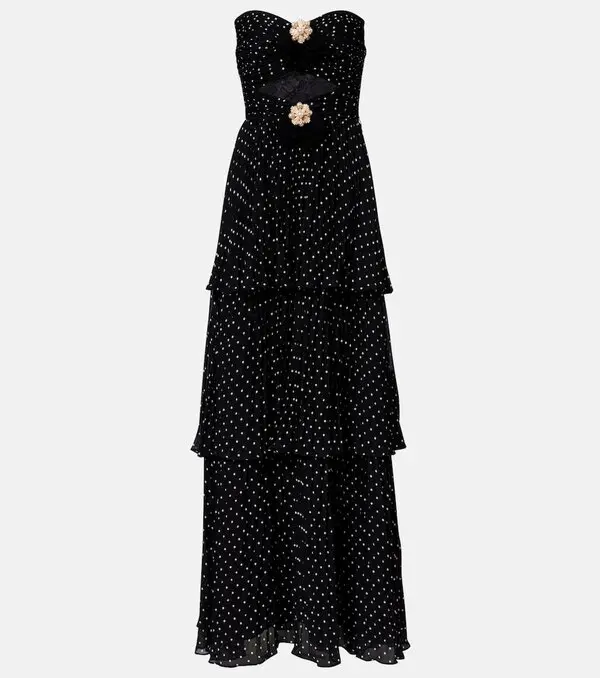 SELF-PORTRAIT Embellished Polka-dot Tiered Gown - Black