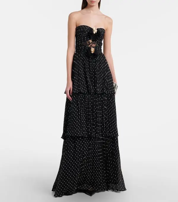 SELF-PORTRAIT Embellished Polka-dot Tiered Gown
