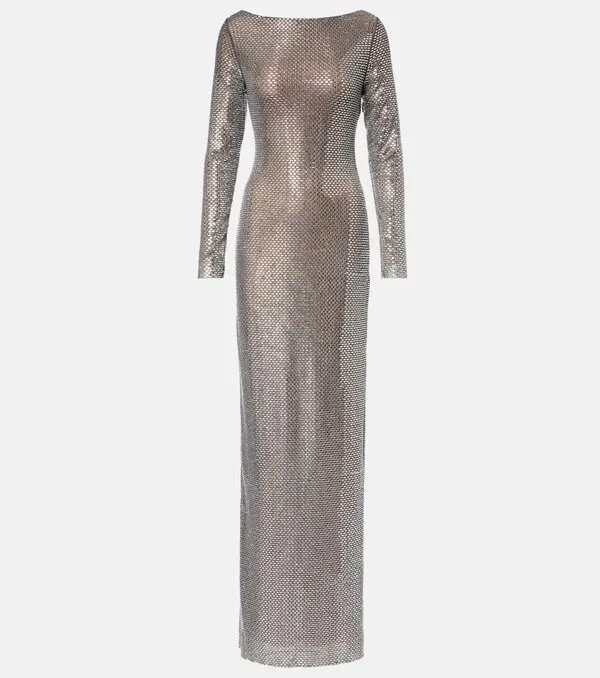 SELF-PORTRAIT Embellished Maxi Dress In Heather - Grey
