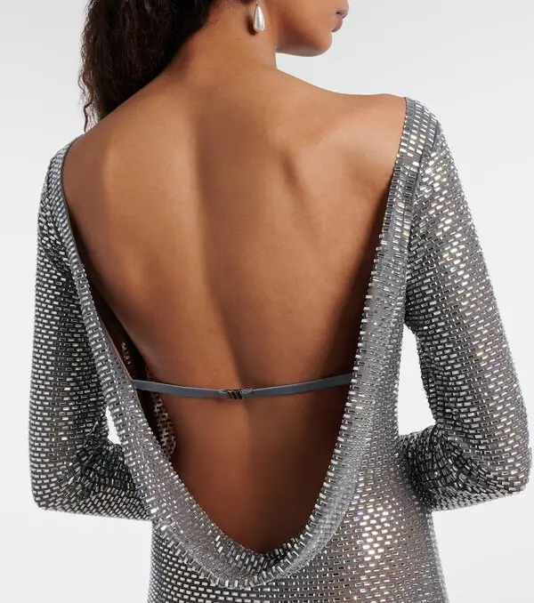 SELF-PORTRAIT Embellished Maxi Dress In Heather - Grey
