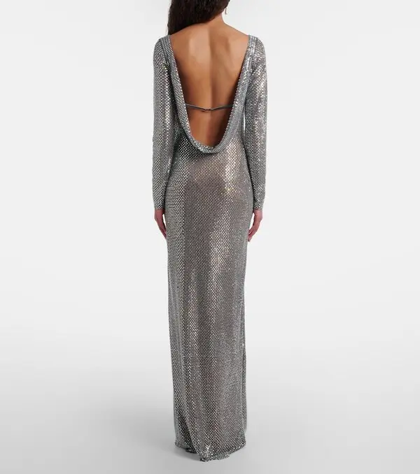 SELF-PORTRAIT Embellished Maxi Dress In Heather - Grey