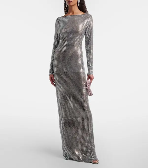 SELF-PORTRAIT Embellished Maxi Dress In Heather - Grey