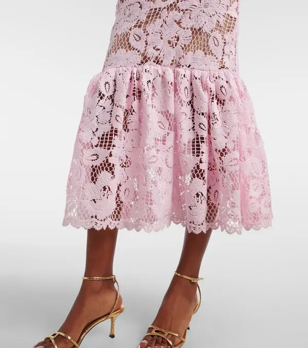 SELF-PORTRAIT Belted Crochet Midi Dress - Pink