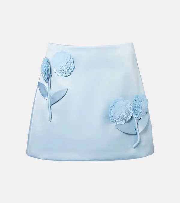 SELF-PORTRAIT Floral-appliqué Satin Miniskirt