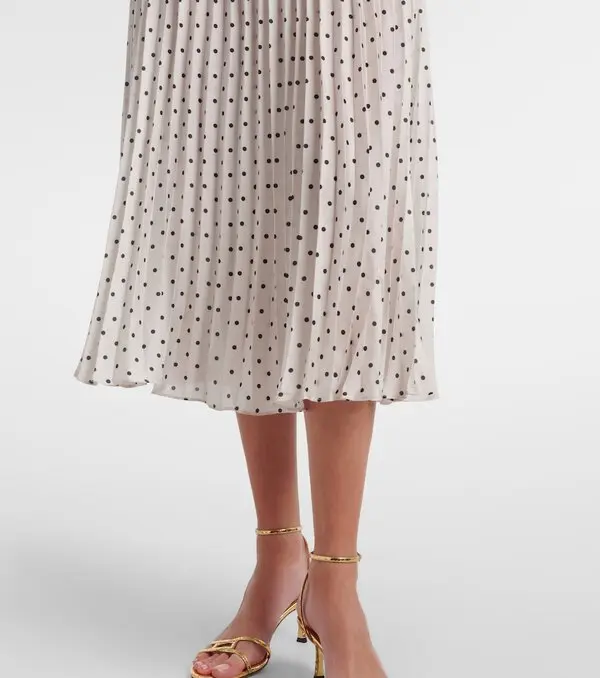 SELF-PORTRAIT Belted Polka Dot Pleated Midi Dress - White