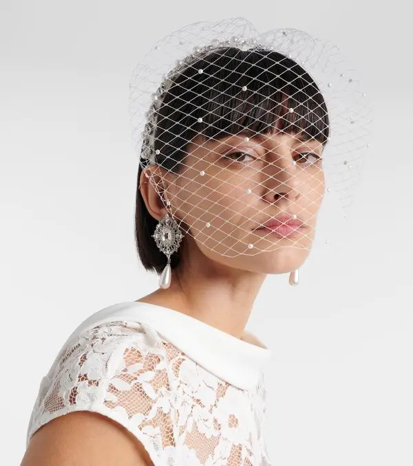 SELF-PORTRAIT Embellished Satin And Fishnet Headband