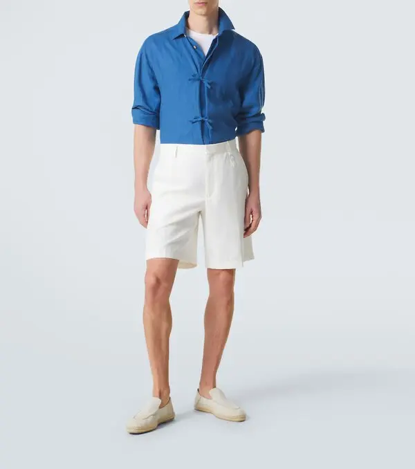 Kiton Bow-detail Linen Shirt - Blue