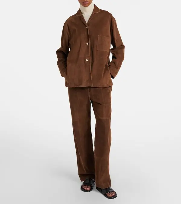 THE ROW Kenan Suede Bootcut Trousers - Brown