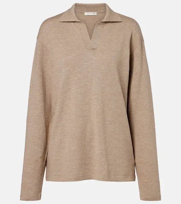 THE ROW Niosa Polo Sweater In Cotton And Linen - Beige