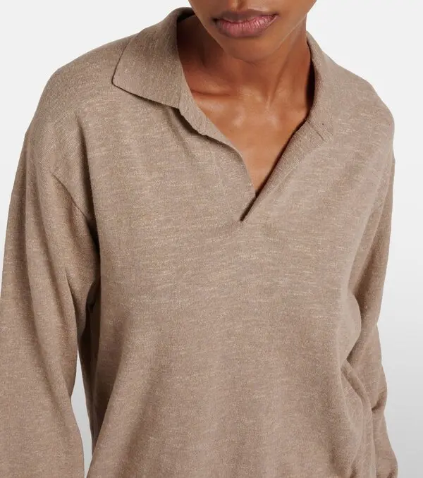 THE ROW Niosa Polo Sweater In Cotton And Linen - Beige