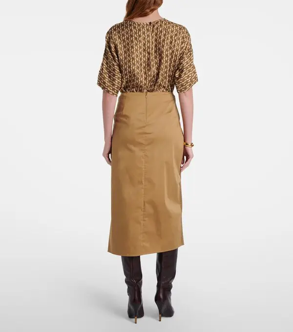 Max Mara Cotton-blend Satin Midi Skirt In Deserto - Beige