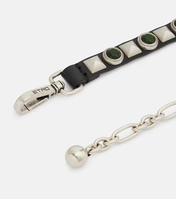 Etro Embellished Leather Belt With Chain Detail - Black