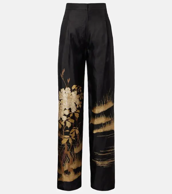 Max Mara Silk Printed High-rise Wide-leg Trousers
