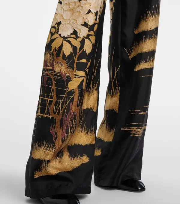 Max Mara Silk Printed High-rise Wide-leg Trousers