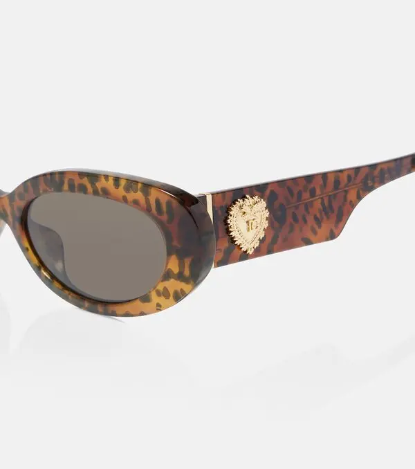 Dolce & Gabbana Oval Sunglasses With Gold Tone Embellishment