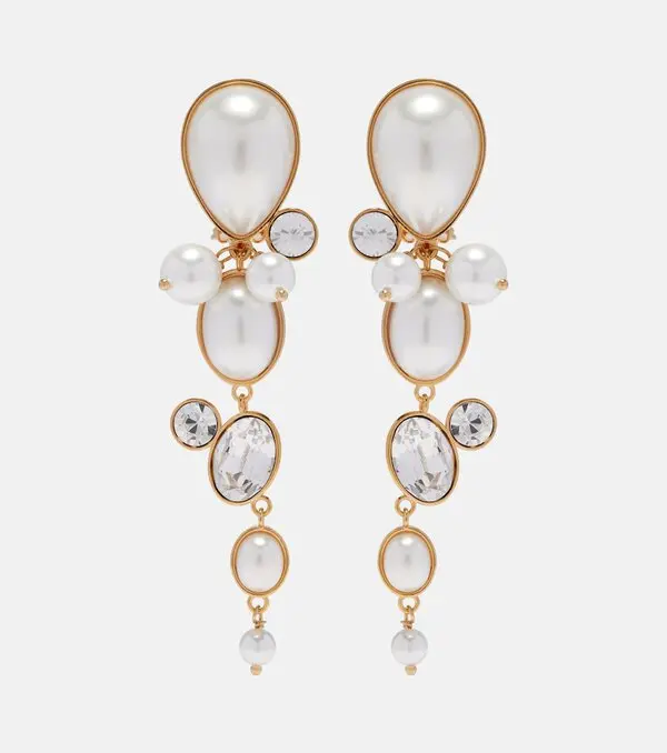 Oscar De La Renta Embellished Clip-on Earrings With Faux Pearls And Glass - Gold