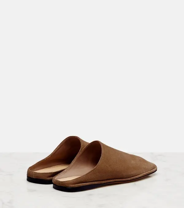 THE ROW Piper Suede Slides - Beige