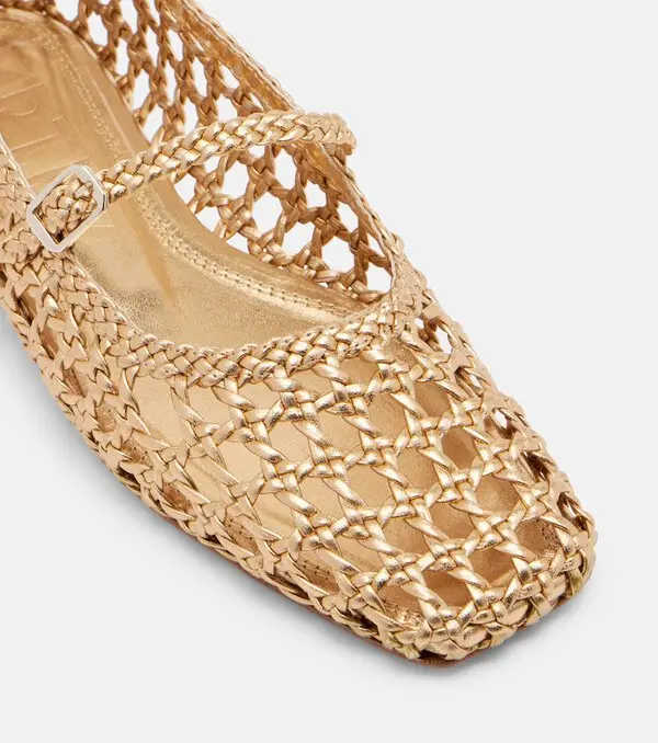 SOULIERS MARTINEZ Woven Leather Mary Jane Flats - Gold