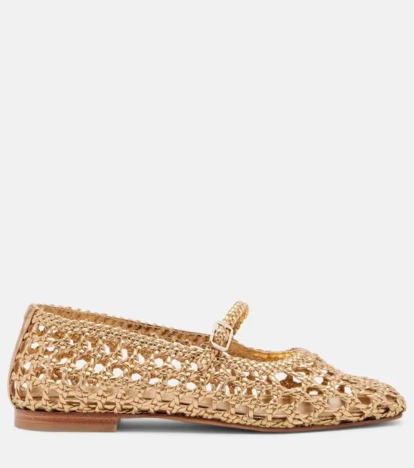 SOULIERS MARTINEZ Woven Leather Mary Jane Flats - Gold