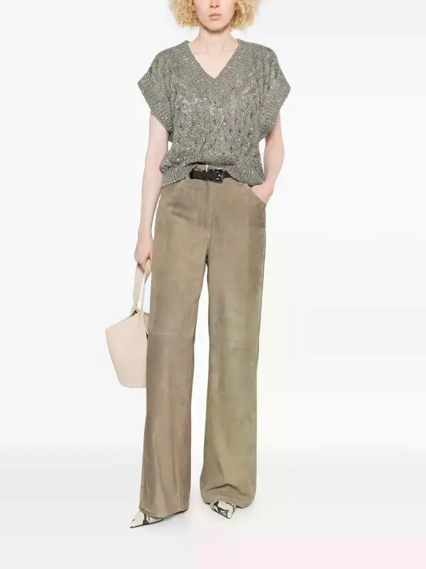 Brunello Cucinelli Panelled Leather Trousers - Neutrals