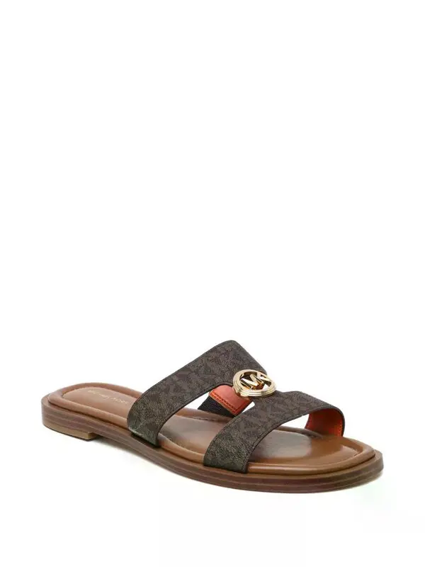 Michael Kors All-over Logo Buckle Flat Sandals - Brown