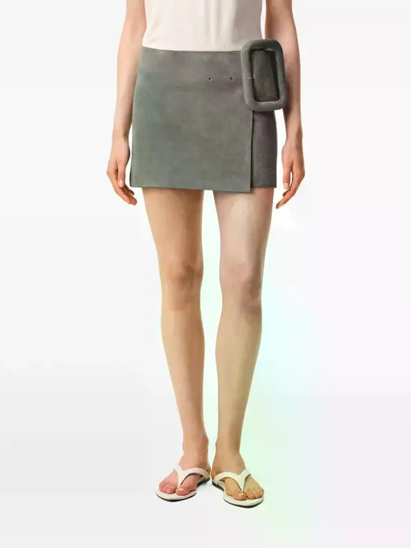 AMI Paris Goat Suede Leather Mini Skirt With Large Buckle Detail